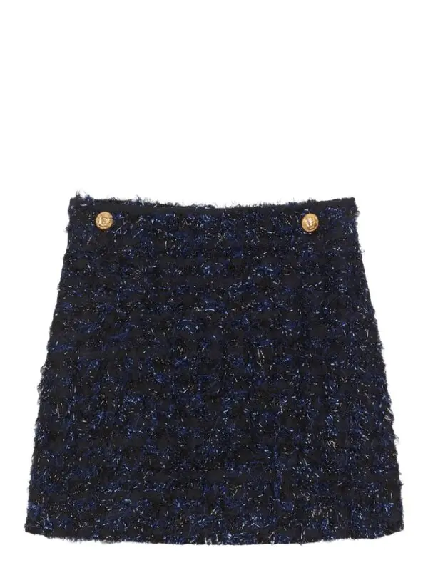 Balmain Tweed Skirt With Gold Button Detail - Black
