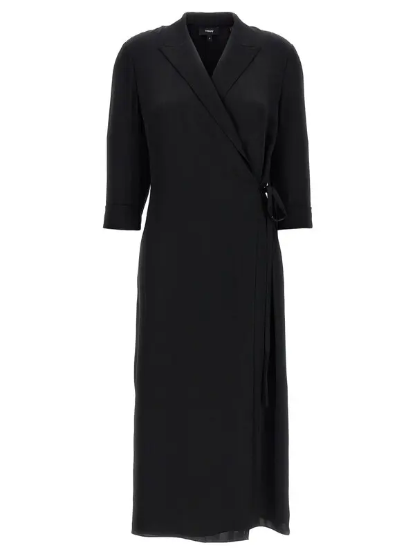 Theory Maxi Dress With Waist Tie And Quarter Sleeves - Black