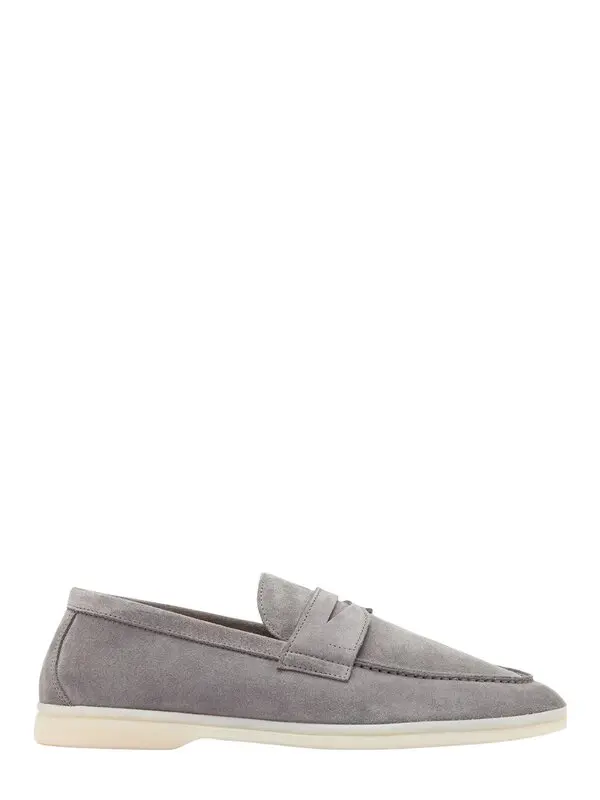 SCAROSSO Luciano Almond Toe Loafers - Gray-suede Leather