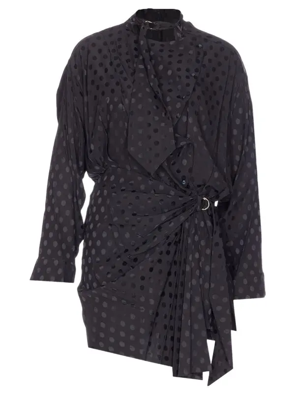 Isabel Marant Étoile Polka Dot Gathered Long Sleeve Dress - Black