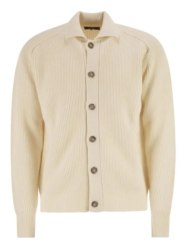 Peserico Ribbed Wool Cardigan With Shirt Collar - No
