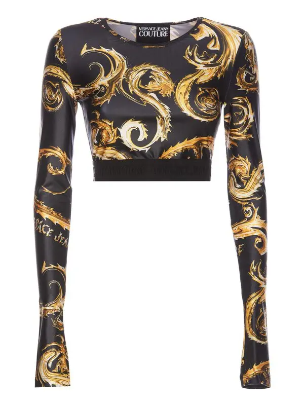 Versace Cropped Long Sleeve Top - Black