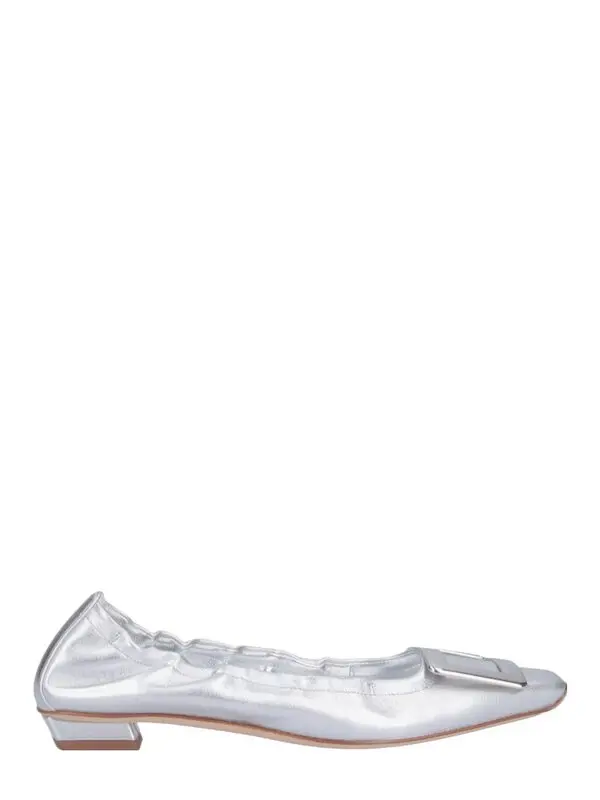 ROGER VIVIER Metallic Leather Slip-on Flats With Buckle - Silver