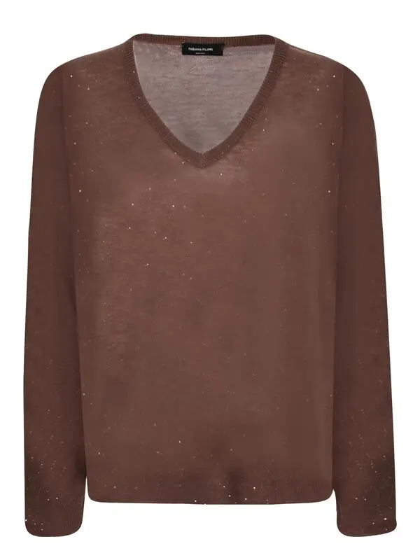 Fabiana Filippi Long-sleeved V-neck Sweater - Brown