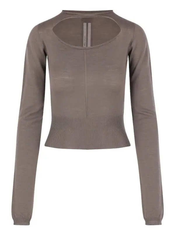Rick Owens Cropped Pullover With Ribbed Belt And Slit - Gray