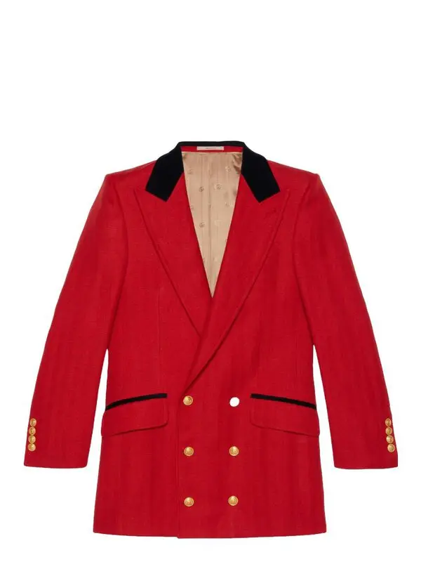 Gucci Double-breasted Herringbone Wool Blazer - Red