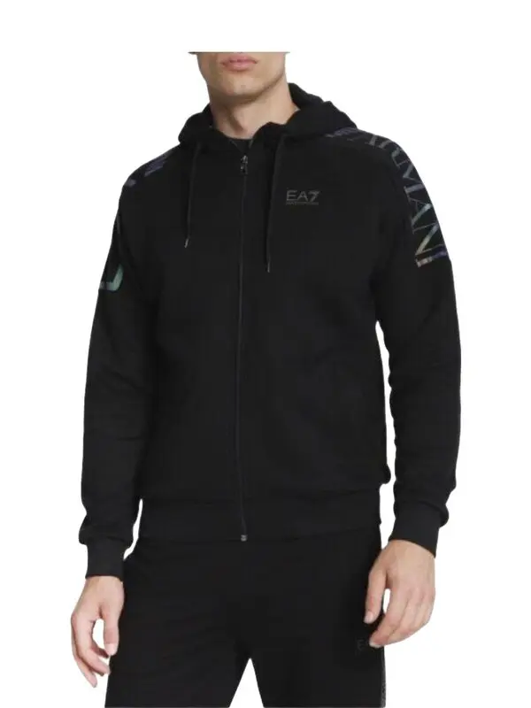 EA7 Zip-up Hooded Jacket With Logo Detail - Black