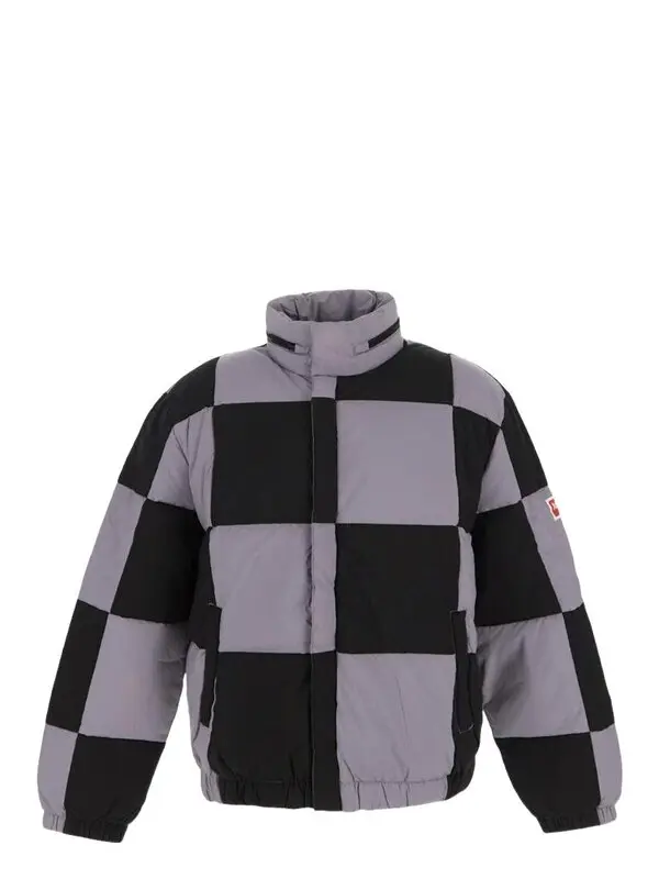 Kenzo Checked Boxy Padded Coat - Black