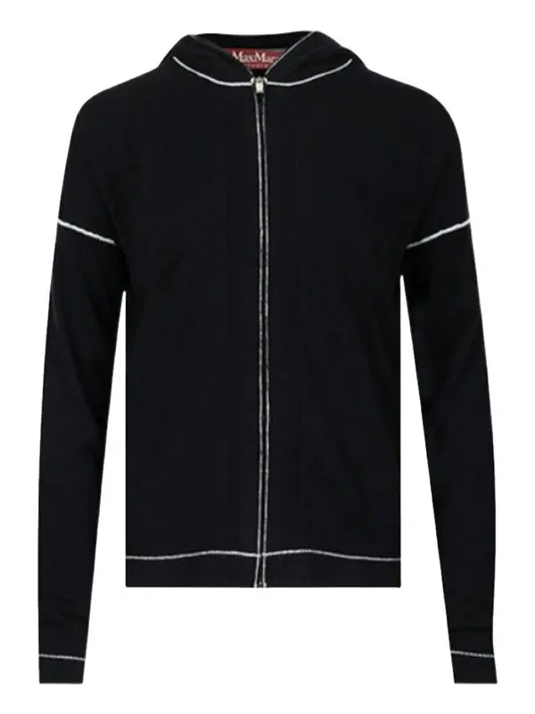 Max Mara Hooded Zip-up Cardigan With Contrast Piping - Black