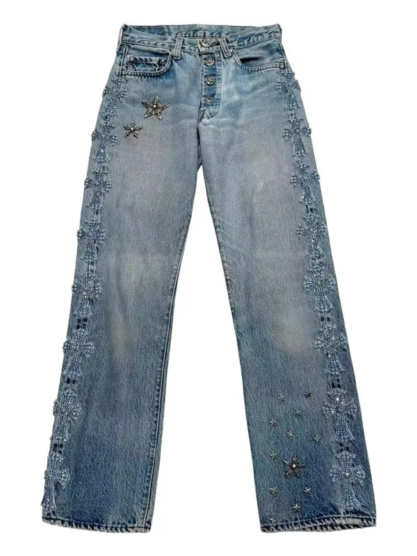 Chrome Hearts Belt Loop Jeans With Embellished Cross Motif - Blue