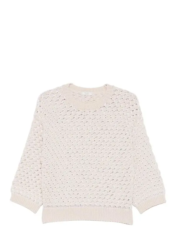 Peserico Crew Neck Pullover With Three-quarter Sleeves And Knitted Details - White