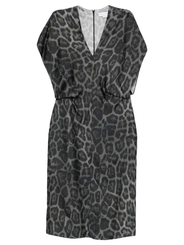 Stella McCartney Leopard Print V-neck Midi Dress - Black