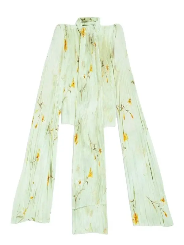 Balenciaga Floral Printed Pleated Blouse - White