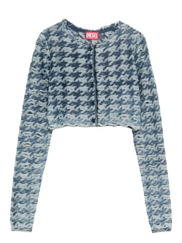 DIESEL® Houndstooth Knit Cropped Cardigan - Blue
