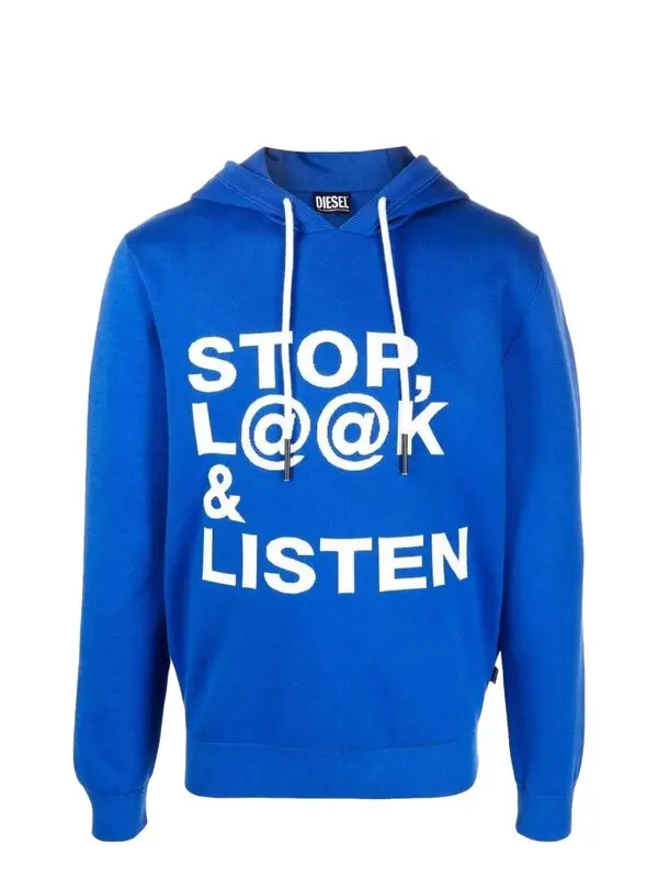 DIESEL® Slogan Printed Hooded Sweatshirt - Blue