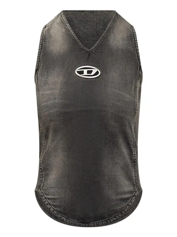 DIESEL® Logo Plaque Sleeveless V-neck Top - Black
