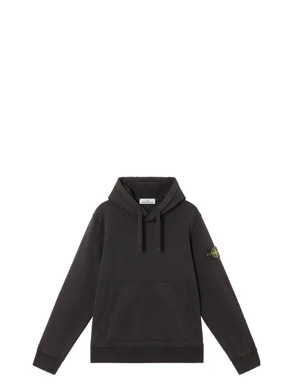 Stone Island Logo Patch Drawstring Hoodie - Black