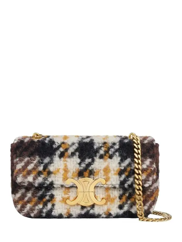 Celine Triomphe Chain Shoulder Bag In Tartan - Nude