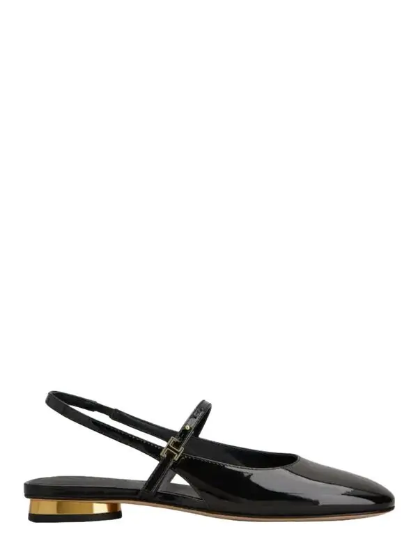 TOD'S Mary Jane Flats With Enamel T Detail - Black
