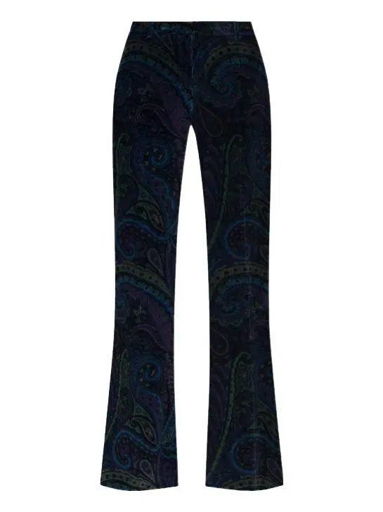 Etro Paisley Jacquard Flared Corduroy Trousers - Navy Blue