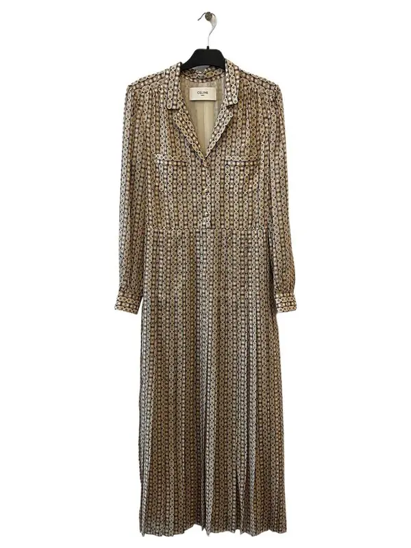 Celine Long Wool Silk Etamine Shirt Dress With Notched Lapels - No