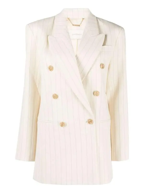 Zimmermann Double Breasted Pinstriped Blazer - White