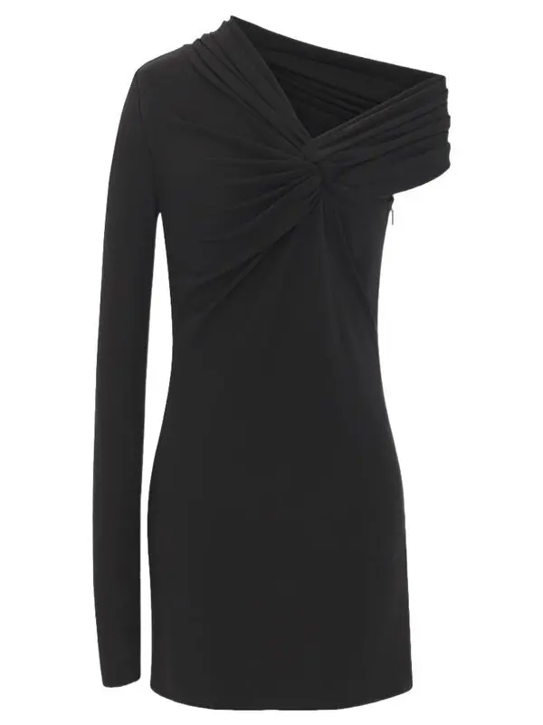 Saint Laurent Ruched One-sleeved Mini Dress - Black