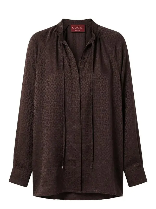 Gucci Horsebit Jacquard Silk Shirt - Dark Brown