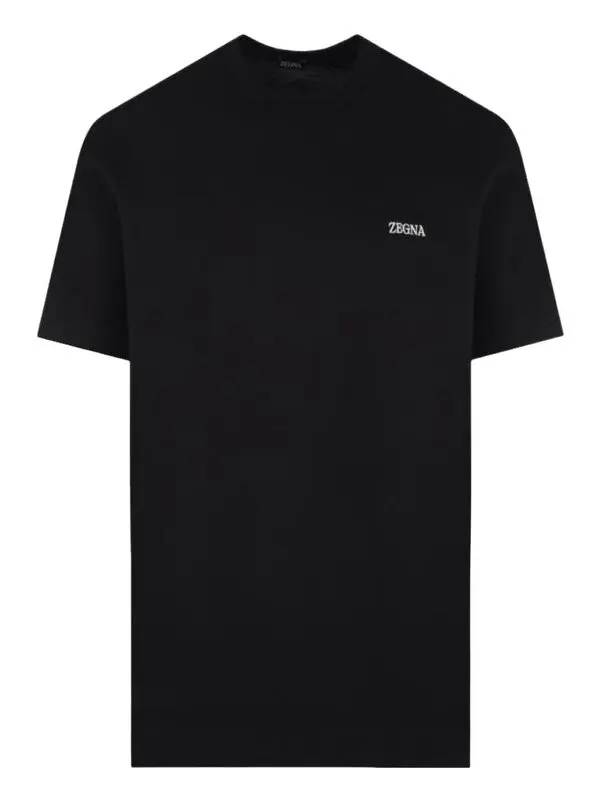 Zegna Logo Embroidered Crewneck T-shirt - Black