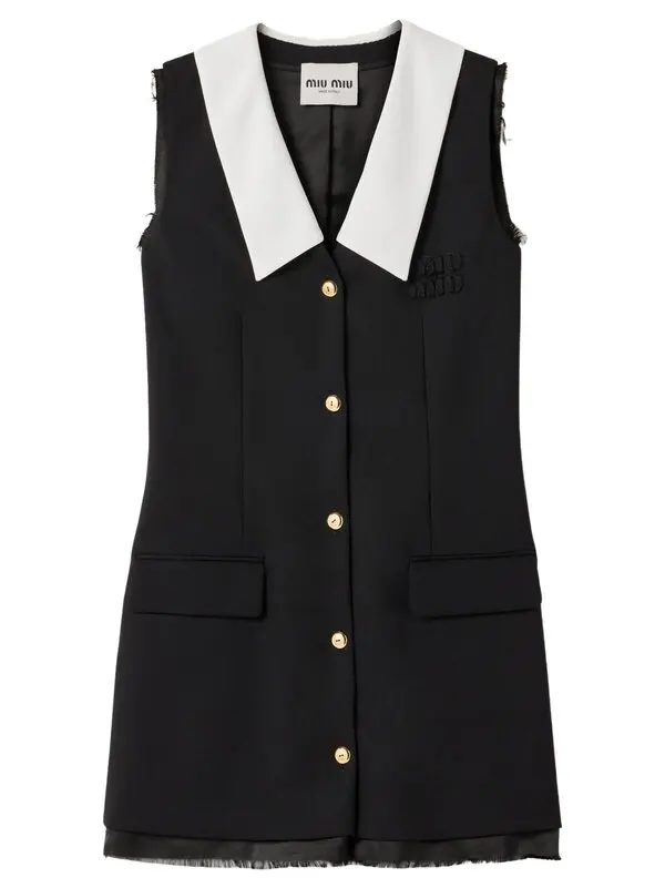 Miu Miu Sleeveless V-neck Button-up Mini Dress - Black