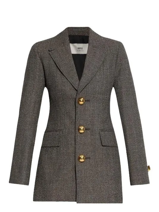 Ami Single-breasted Fitted Jacket - Grey