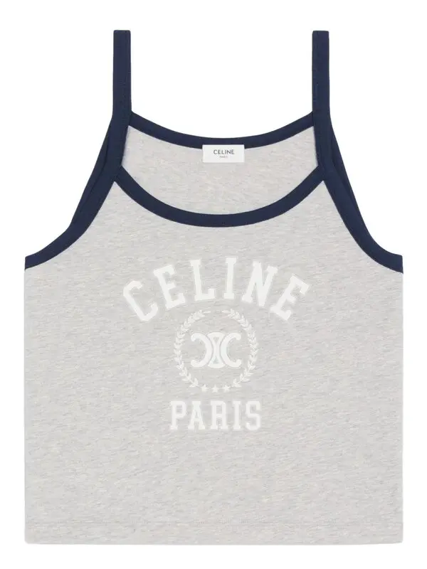 Celine Cotton Jersey Cropped Tank Top - Gray/navy Blue/off-white