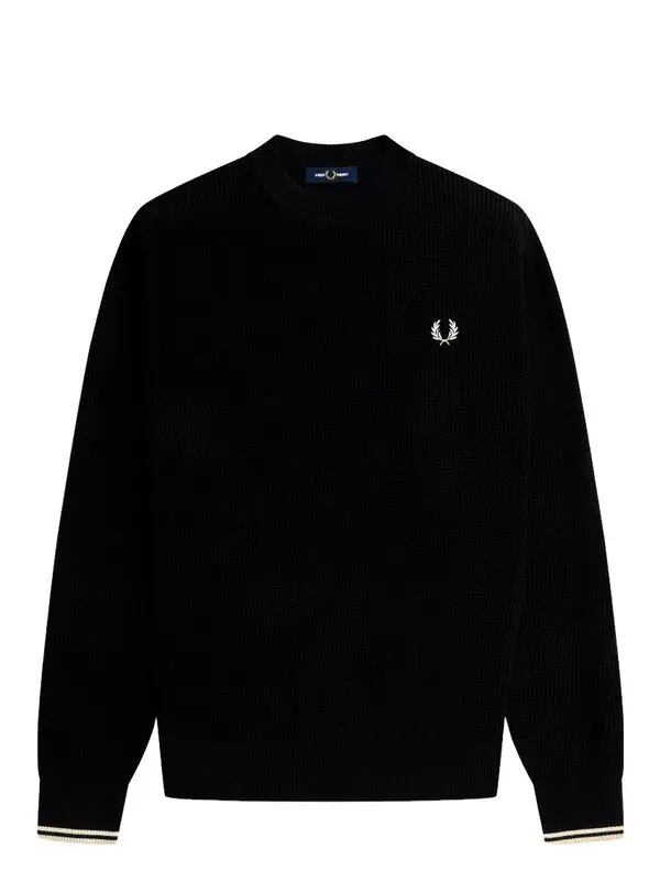Fred Perry Waffle-knit Crewneck Jumper - Black