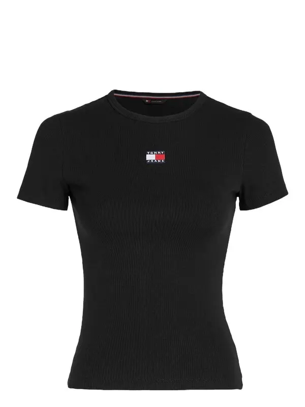 Tommy Hilfiger Embroidered Ribbed Slim T-shirt - Black