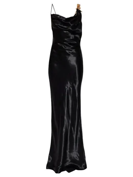 Balmain Cowl Neck Satin Maxi Dress - Black
