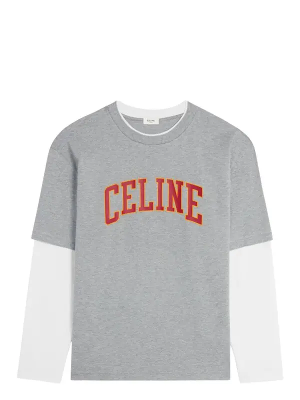 Celine Long Sleeved T-shirt In Cotton Jersey - Mixed Gray/off-white/burgundy