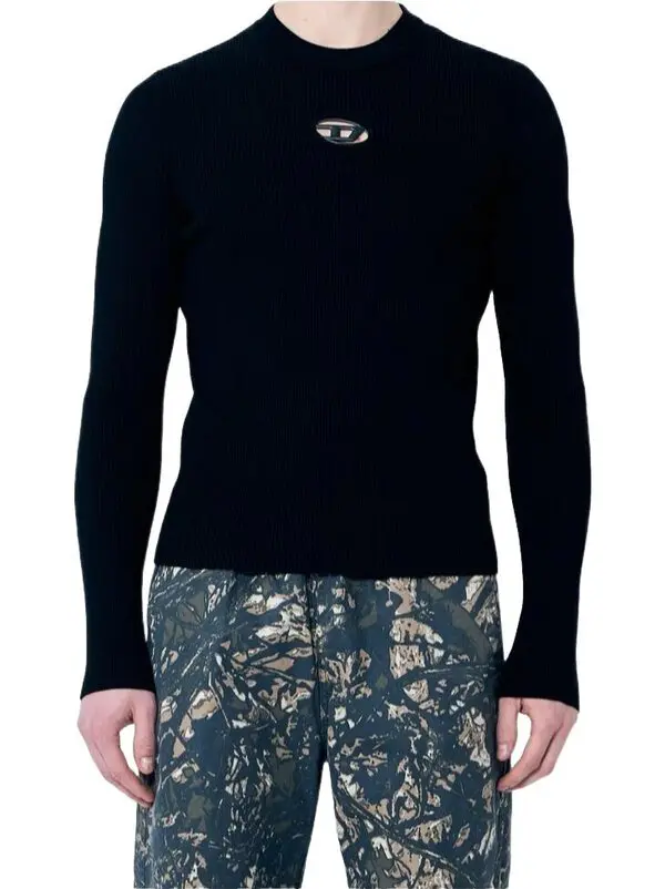 DIESEL® Ribbed-knit Top With Oval D Logo Plaque - Black