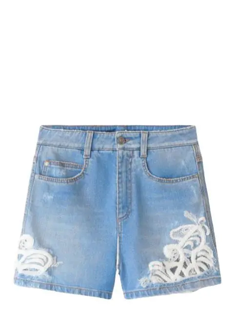 Ermanno Scervino Denim Shorts With Applique Detailing - Blue