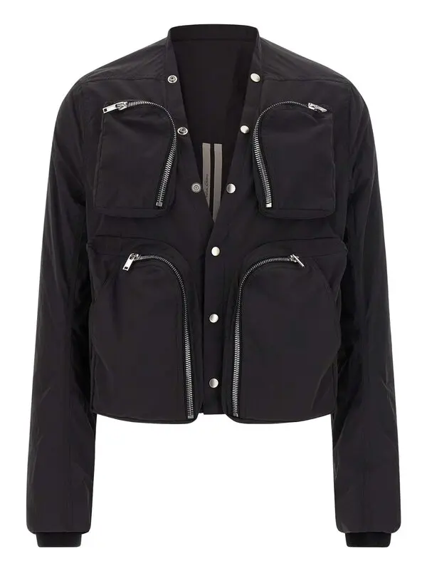 Rick Owens Cargo Jacket With V-neck And Long Sleeves - Black