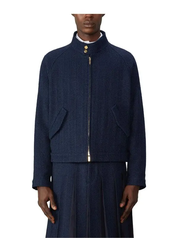 Thom Browne Rwb-striped Tweed Bomber Jacket - Navy Blue