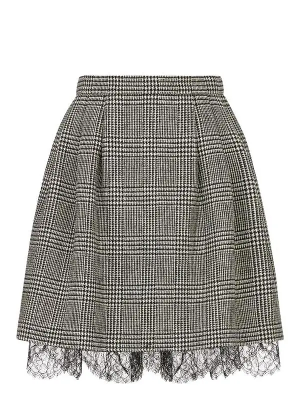 Dior Pleated Mini Skirt With Lace Trim - Black And White