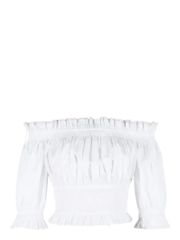 Dolce & Gabbana Off-shoulder Poplin Top With Lace And Ruffle Trim - White