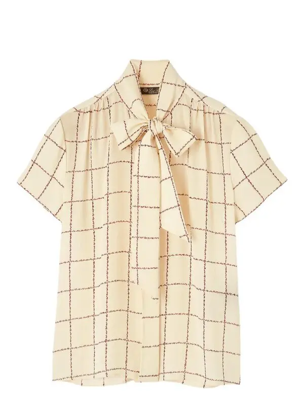 Loro Piana Febe Shirt With Self-tie Neck - Chalk/pecan Syrup Color