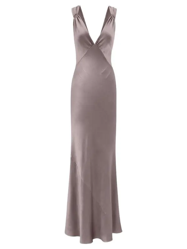 Saint Laurent V-neck Cross-back Gown - Grey-brown Rose