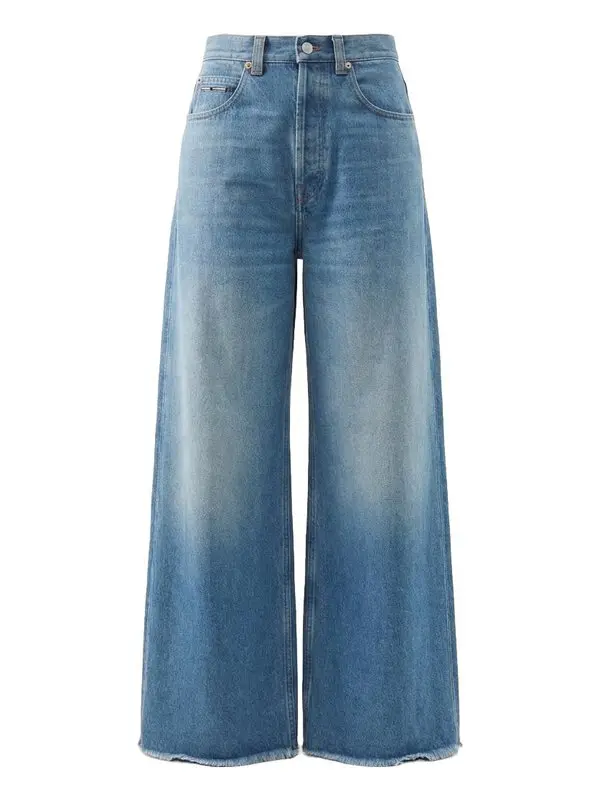 Gucci Wide Leg Frayed Hem Jeans - Blue