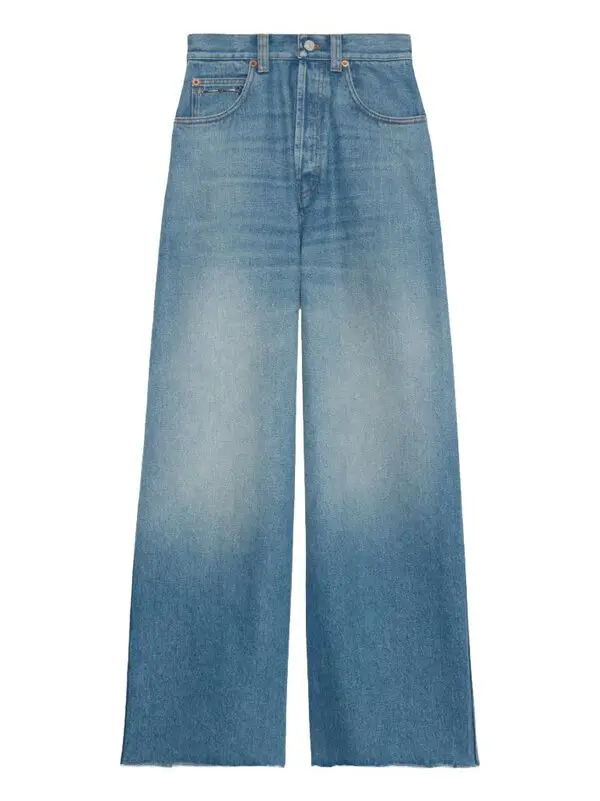 Gucci Wide Leg Frayed Hem Jeans - Blue