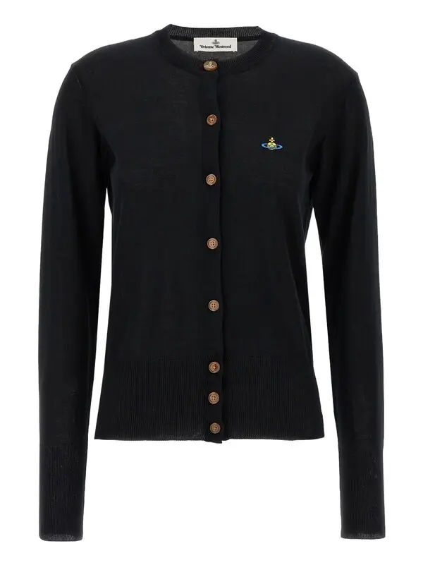 VIVIENNE WESTWOOD Logo Embroidered Buttoned Cardigan - Black