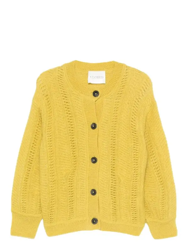 Closed Cable-knit Cardigan - Yellow
