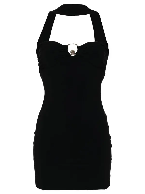 Roberto Cavalli Logo Plaque Halterneck Mini Dress - Black