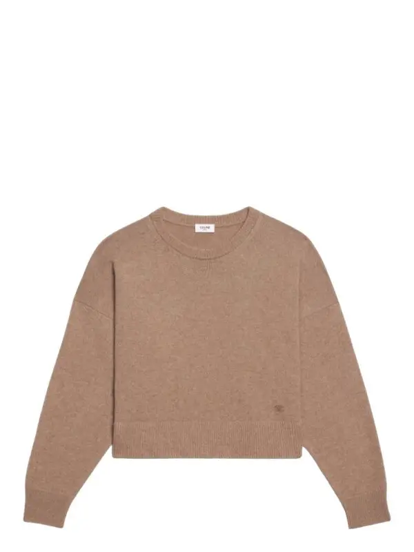 Celine Long-sleeved Round Neck Sweater With Triomphe Embroidery - Camel